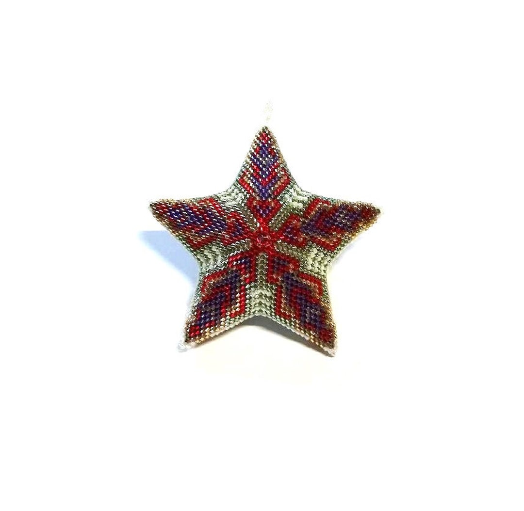 Handmade Bead Woven 3D Star Ornament in Green, Purple, Red, Etc. 2-3/4 Wide, Handmade Ornament ...