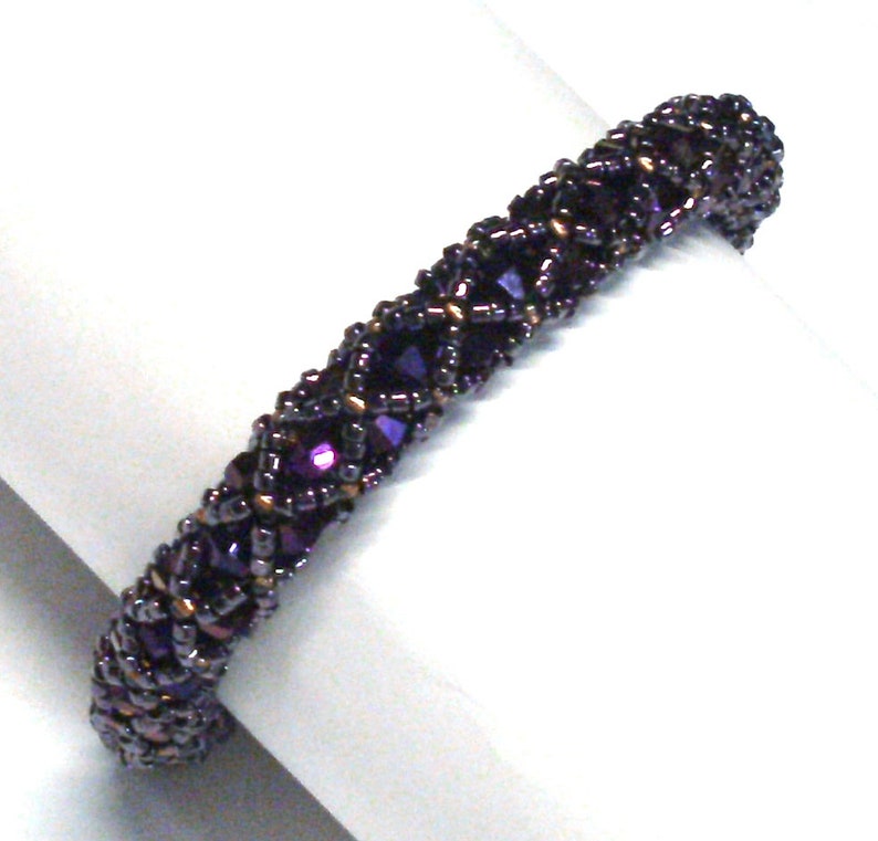 Handmade Beaded Bead Woven Bracelet in Dark Purple 7 Long, Bead Woven ...