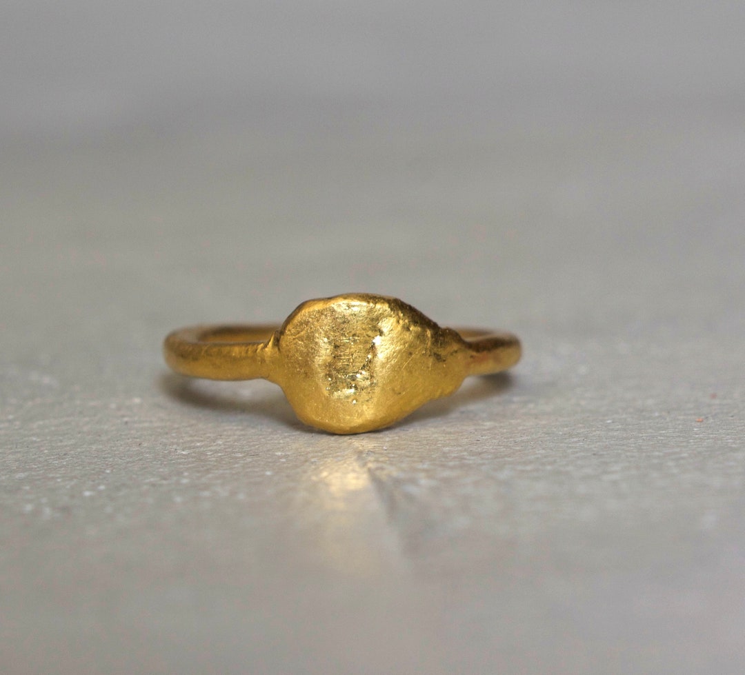 24K Gold Amorphous Ring Hand Forged Solid Gold Band Ancient Pure Gold ...
