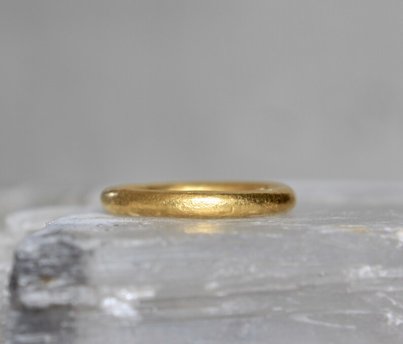 3 MM Round Profile Gold Ring Hand Forged Solid Gold Band Organic 24K ...