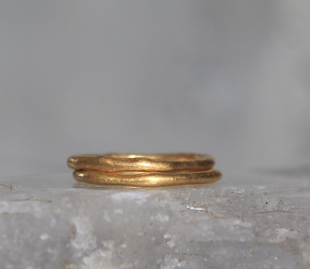 24K Gold Wobbly Stacking Bands Two Hand Forged Solid Gold Rings 24K ...