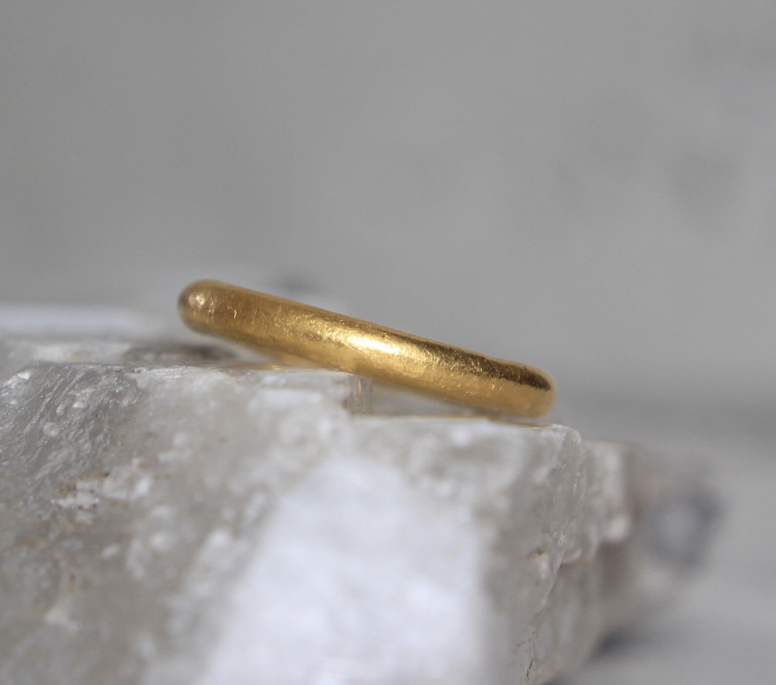 3 MM Round Profile Gold Ring Hand Forged Solid Gold Band Organic 24K ...