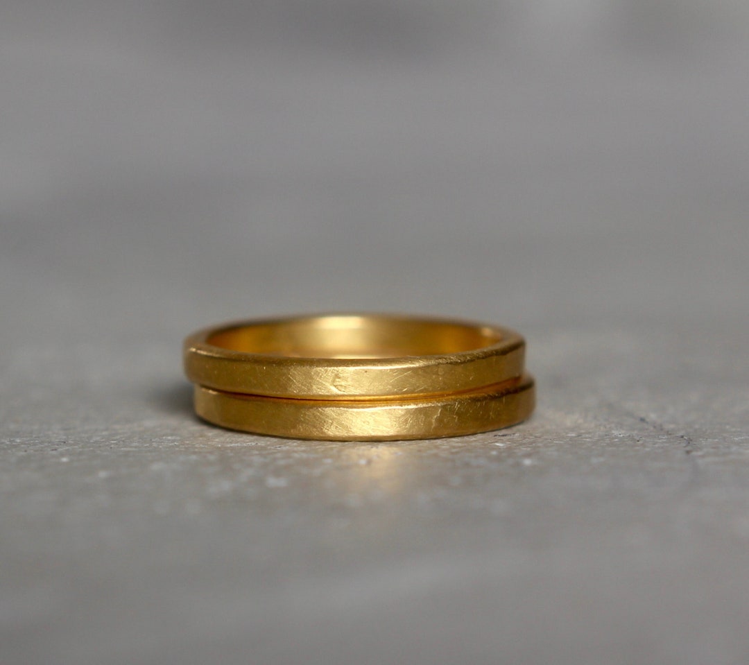 23K Gold Narrow Wedding Band Hand Forged High Karat 958 Gold Ring Made ...