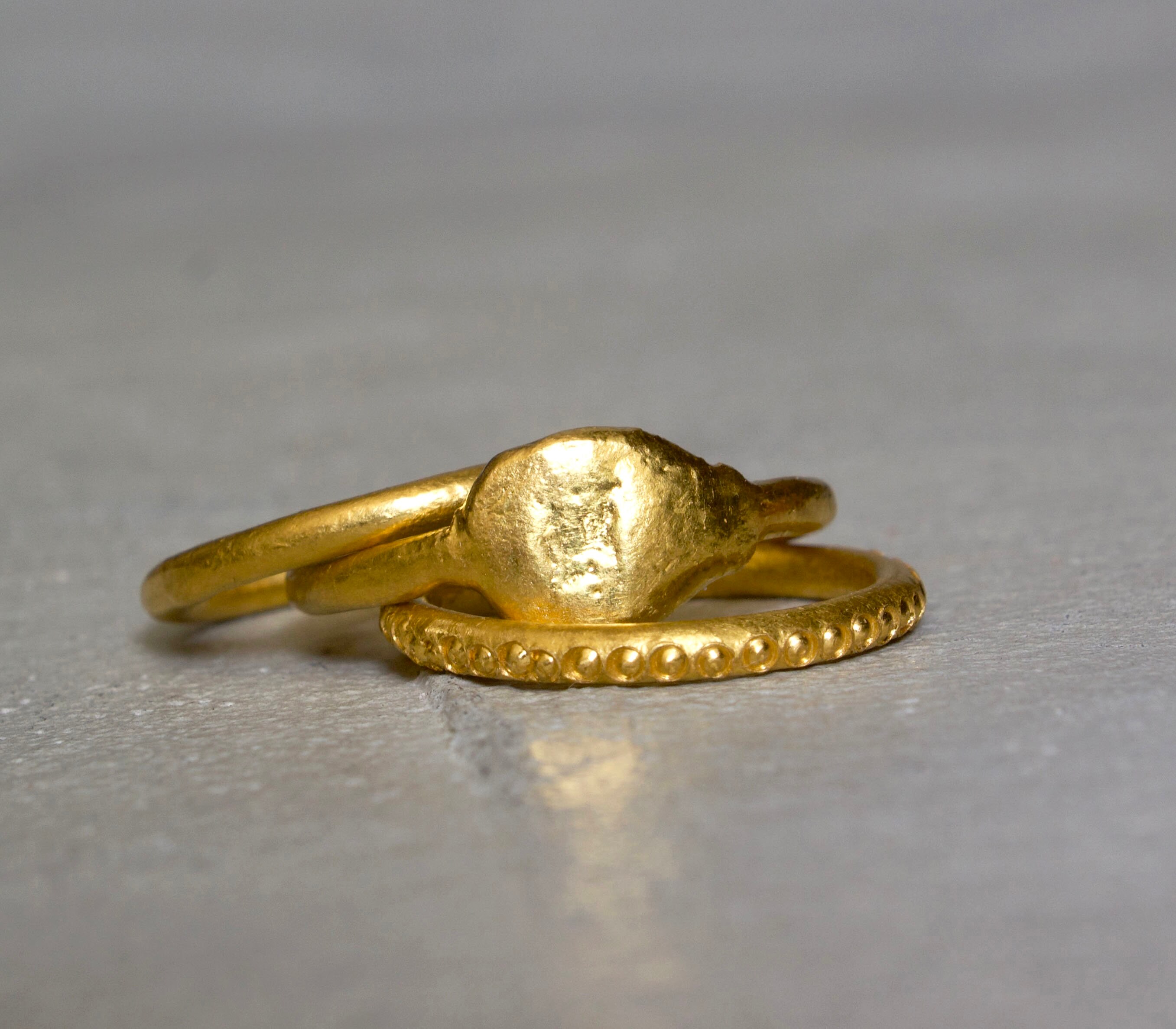 24K Gold Amorphous Ring Hand Forged Solid Gold Band Ancient Pure Gold ...