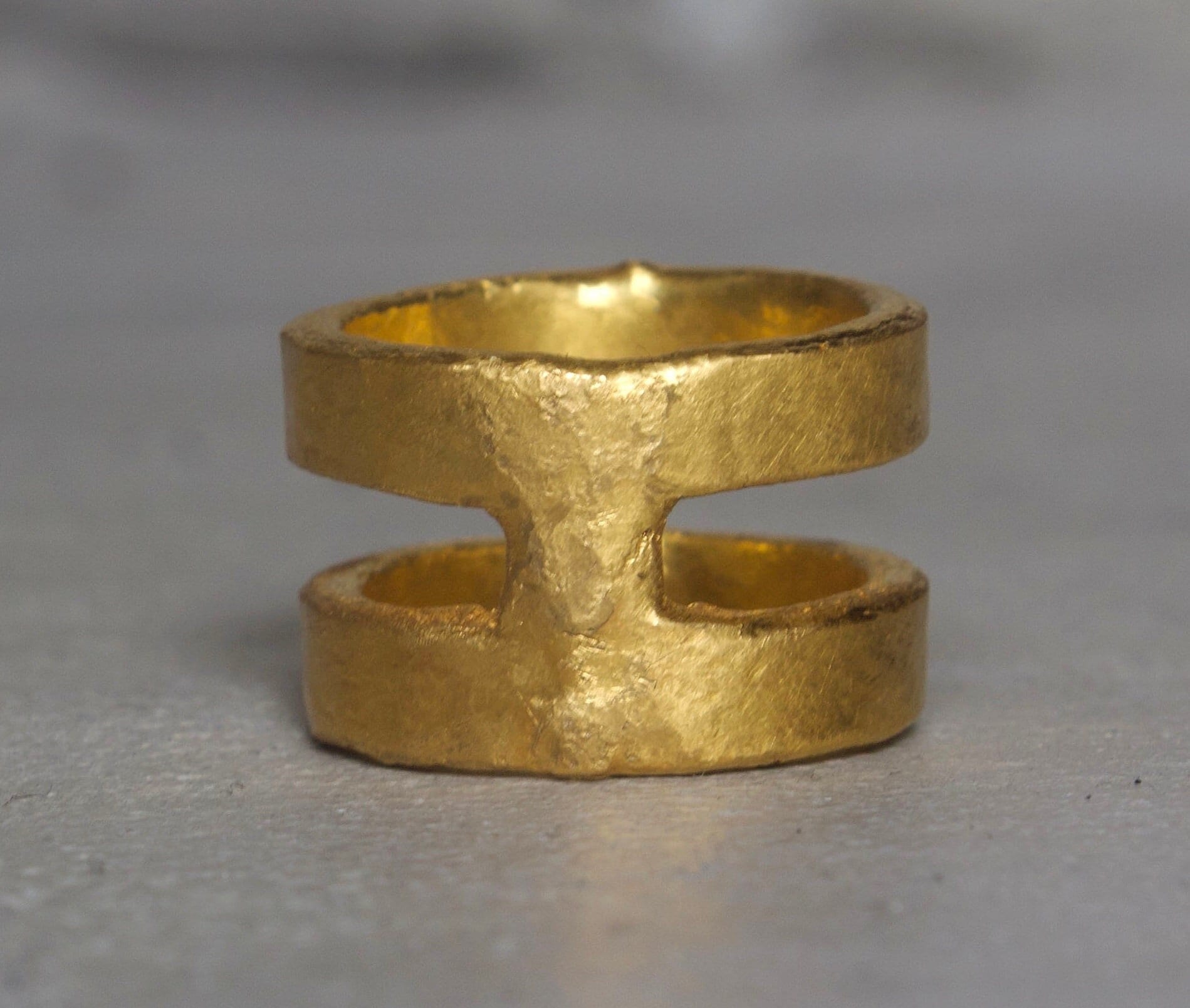 24K Gold Roman Ring Hand Forged Solid Gold Gladiator Ring Organic Pure ...