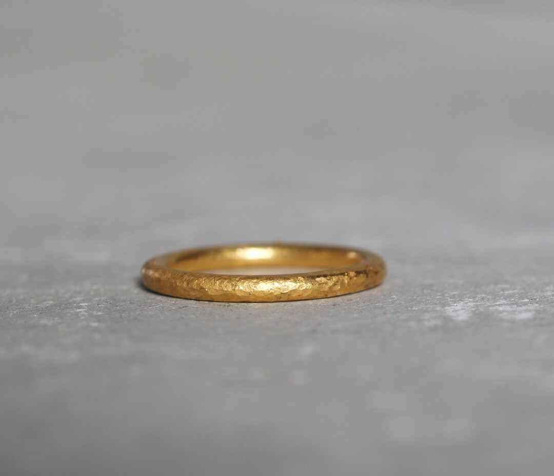 2.06 MM Round Profile Gold Ring Hand Forged Solid Gold Band Dimpled 24K ...