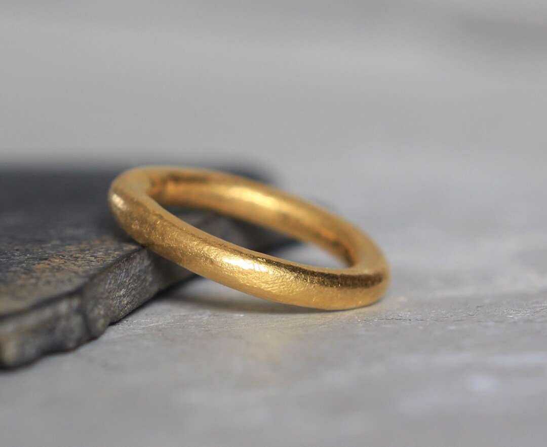 3 MM Round Profile Gold Ring Hand Forged Solid Gold Band Organic 24K ...