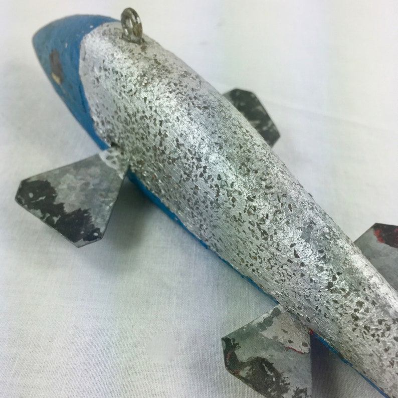Fishing Lure, Hand Carved, Folk Art, Blue & Silver - Etsy