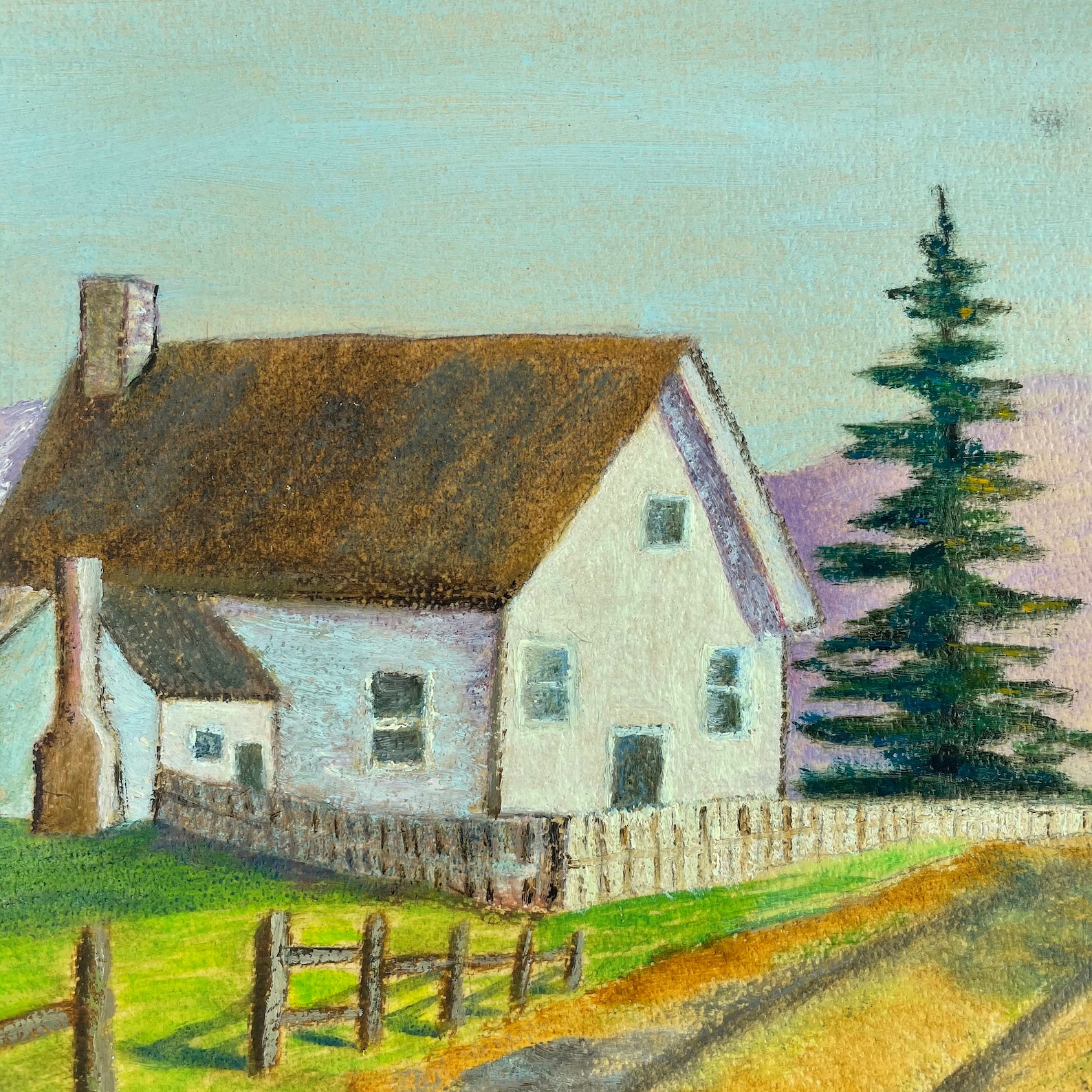 Vintage Landscape Farmhouse & Mountain Scene | Etsy