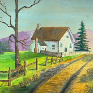 Vintage Landscape Farmhouse & Mountain Scene - Etsy