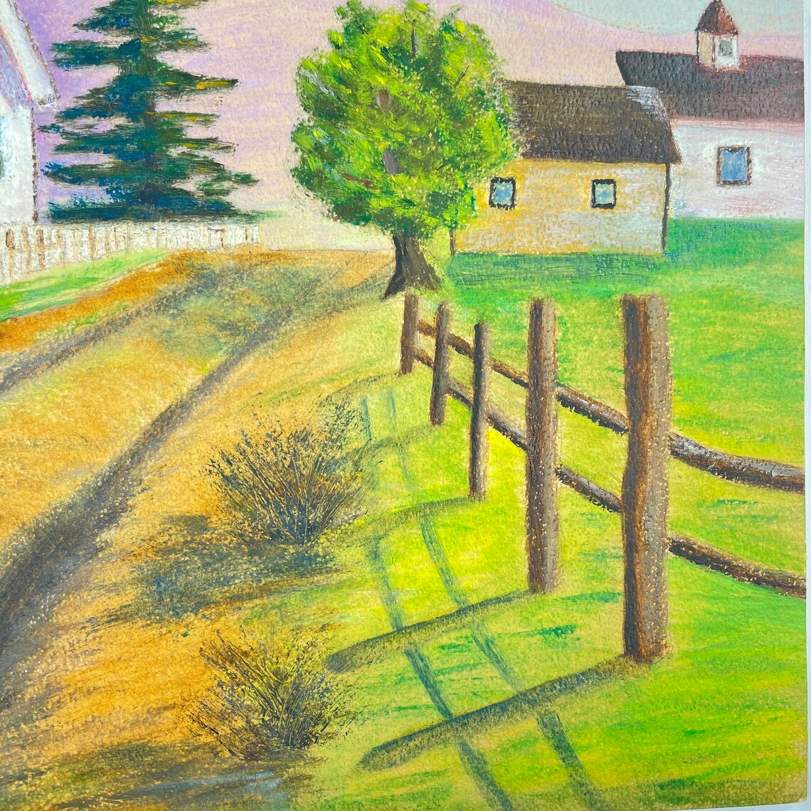 Vintage Landscape Farmhouse & Mountain Scene | Etsy