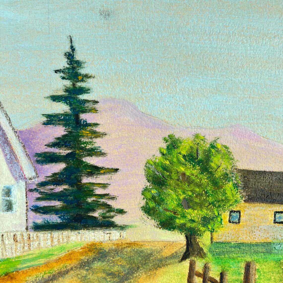 Vintage Landscape Farmhouse & Mountain Scene | Etsy