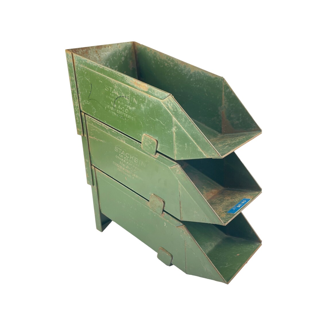 3 Vintage Industrial Metal Stacking Bins, Small - Etsy