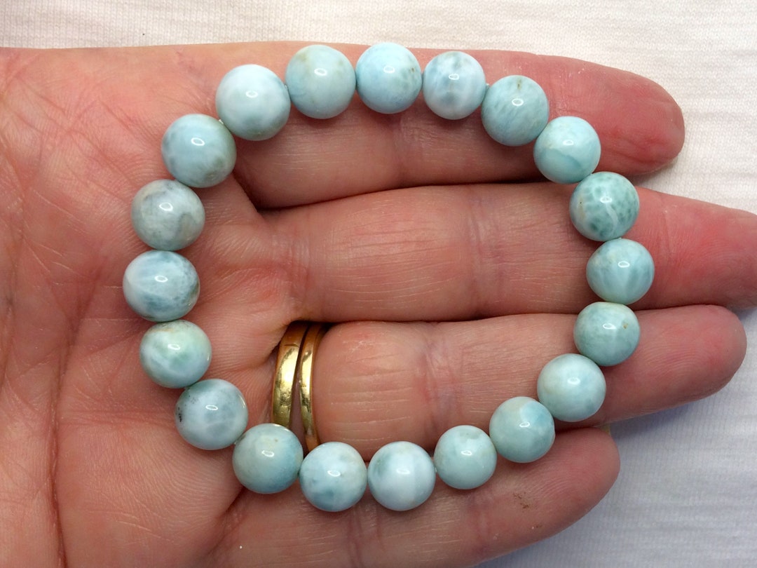 7" Genuine Larimar Beads Half Strand 9mm Round Orb Ball Shape Stretch ...