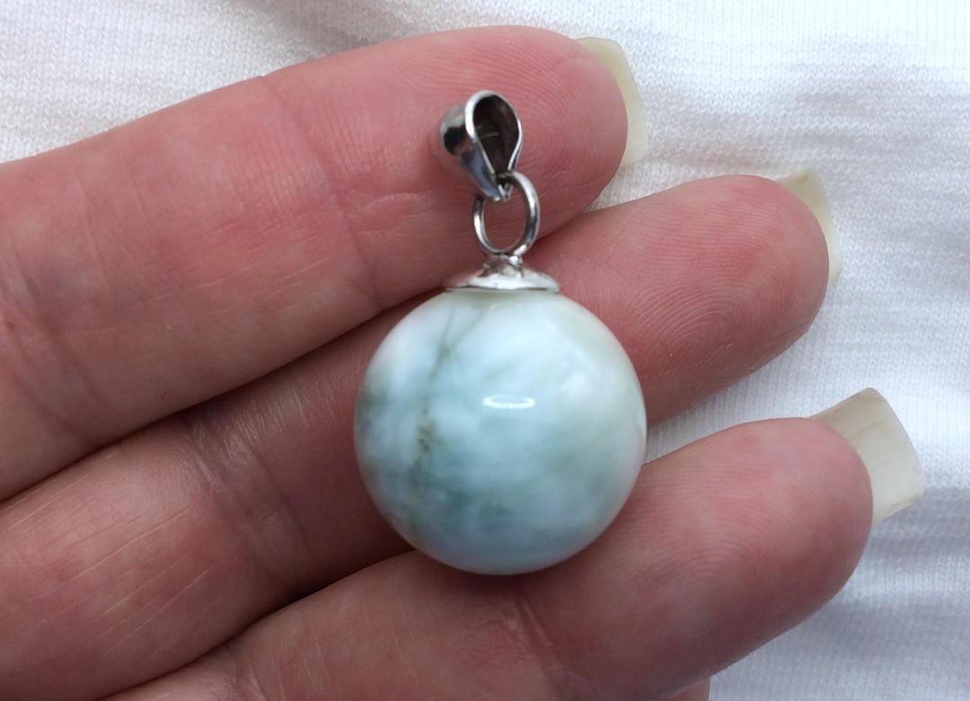 LARGE Big Genuine Larimar 20mm Dia. Round Orb Ball Sterling Silver ...