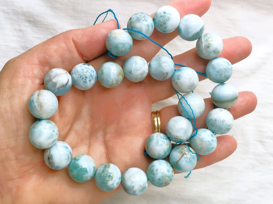 16" Genuine Larimar Beads Full Strand Large GIANT 15 Mm Dia Round Orb ...