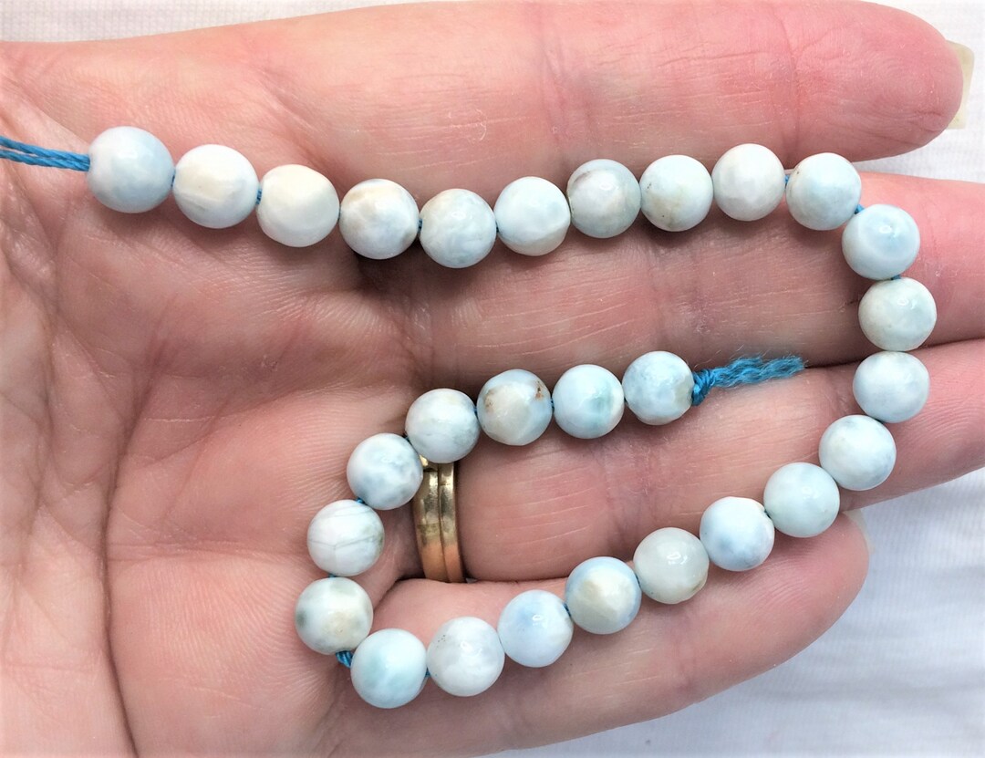 8" Genuine Larimar Beads Half Strand 7 Mm Diameter Round Orb Ball Shape ...
