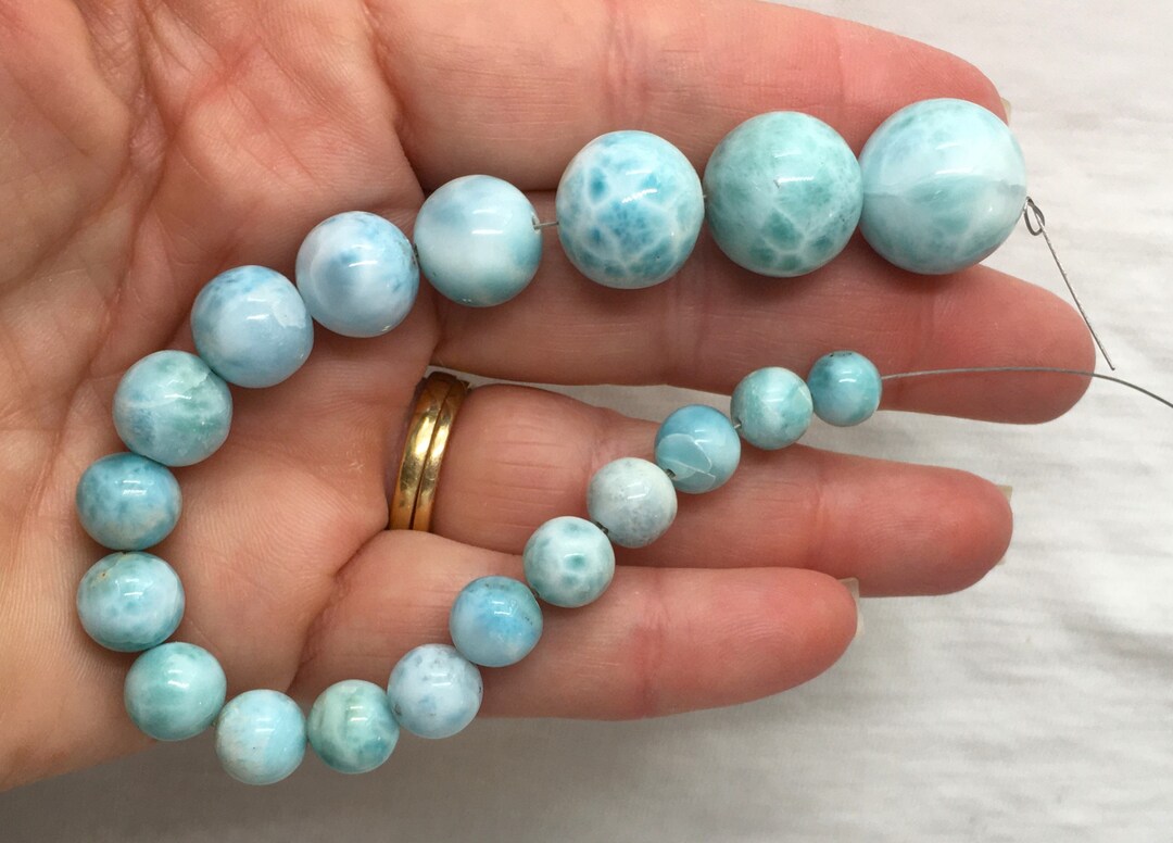 8" Genuine Larimar Beads Half Strand Large HIGH Grade Graduated 7mm to ...