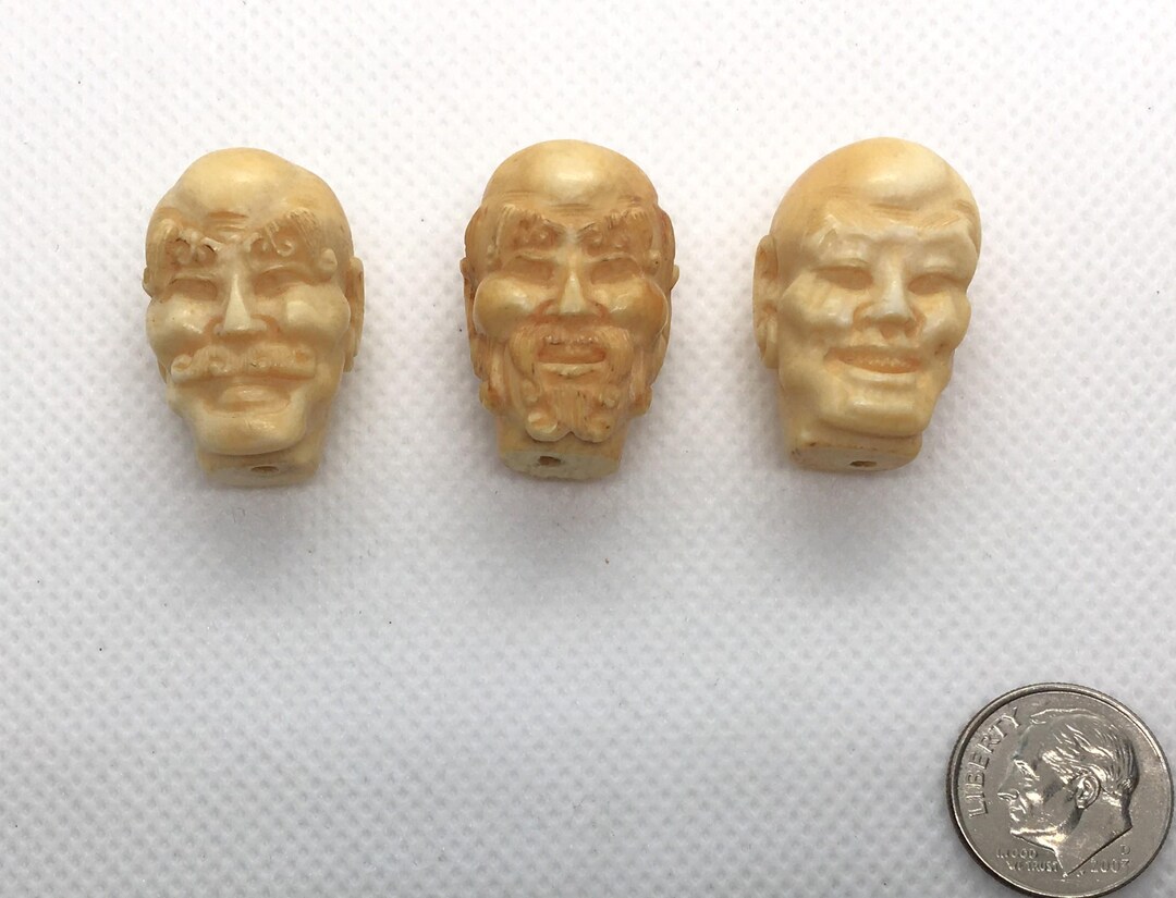 Antique Netsuke Japanese Bone Carved Man Figurine Bead Large Size 1 ...