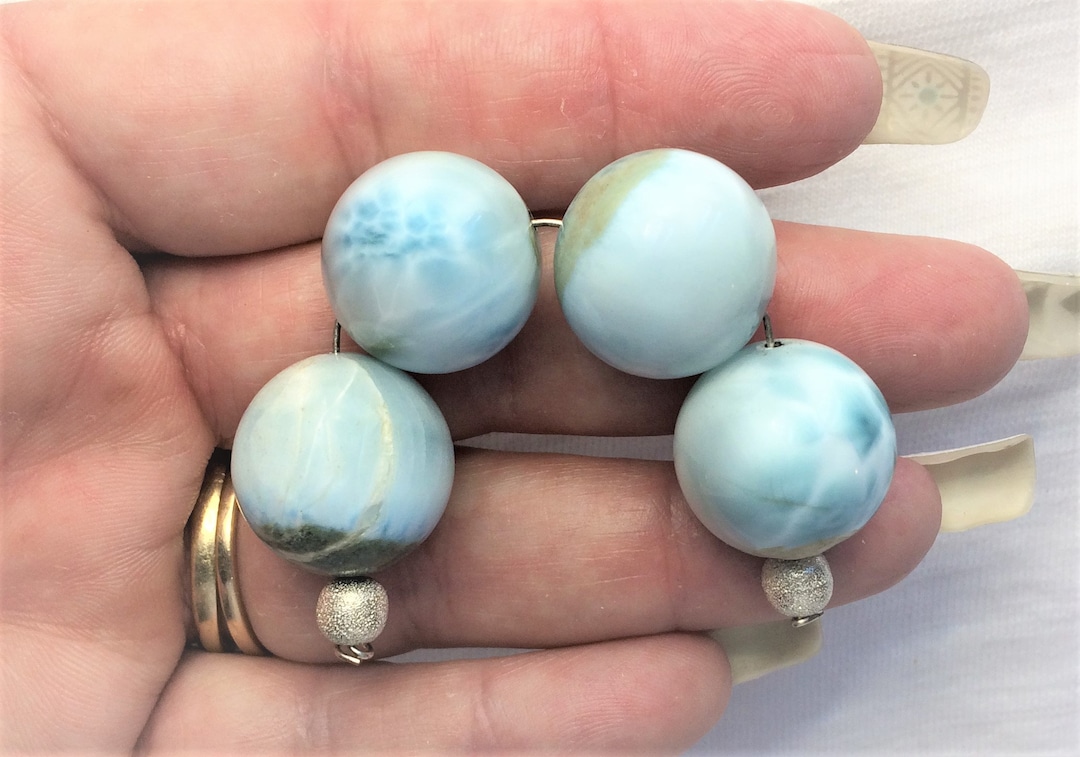 Four 4 18mm Genuine Larimar Beads Large GIANT 18 Mm Dia Round Orb Ball ...