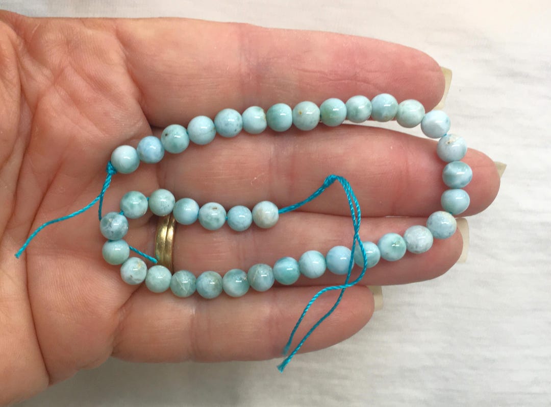 8" Genuine Larimar Beads Half Strand 6 Mm Diameter Round Orb Ball Shape ...