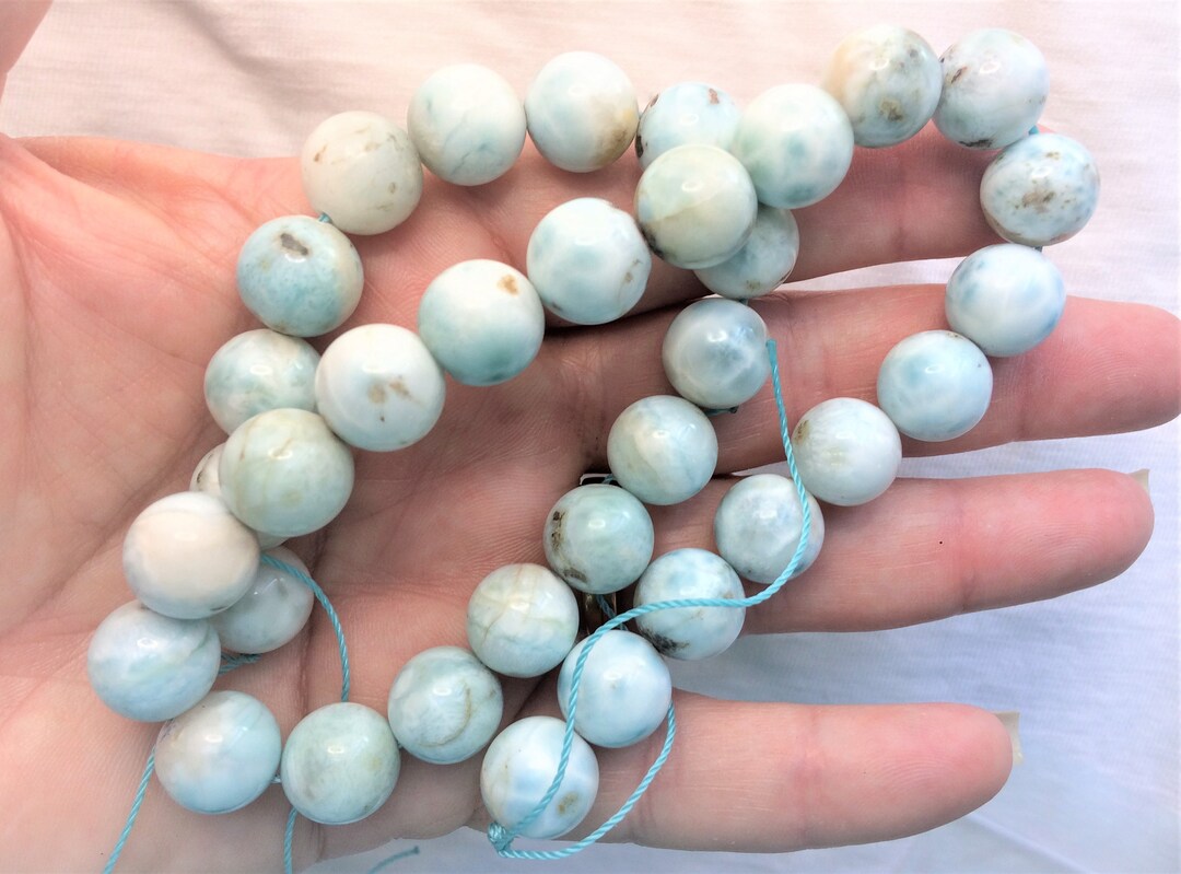 16 Genuine Larimar Bead Full Strand Large 12 Mm Diameter Round Orb Ball ...