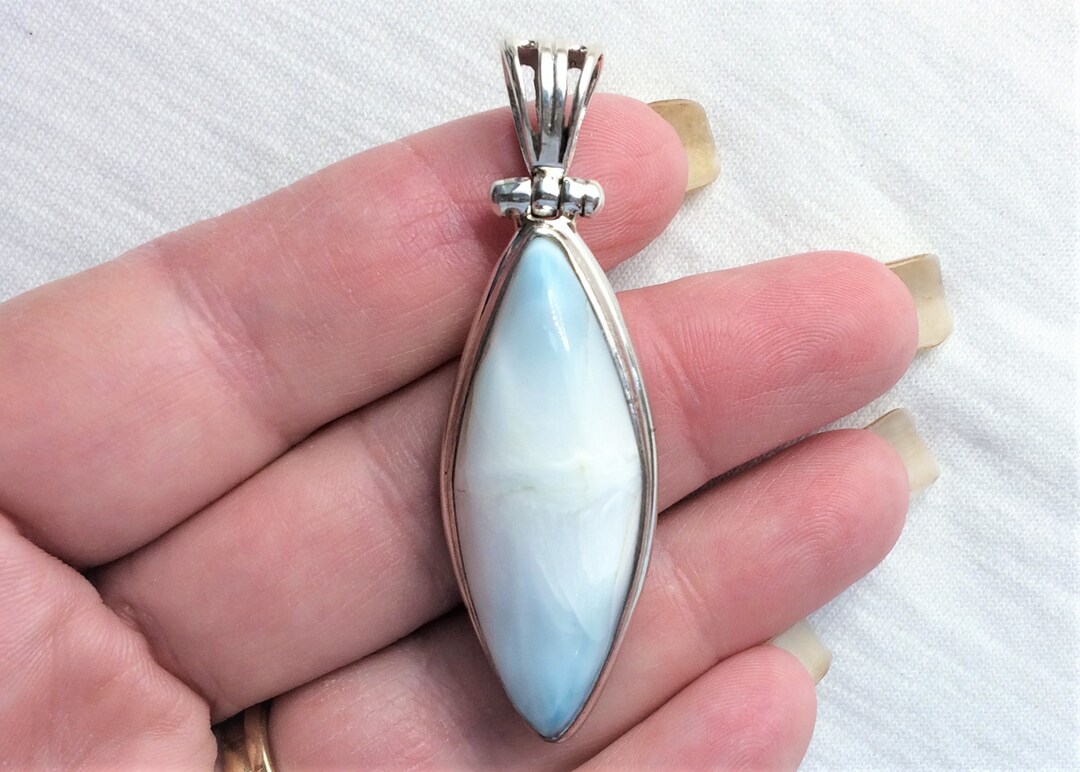 New Old Stock Genuine Larimar Blue Solid Sterling Silver Pendant Large ...