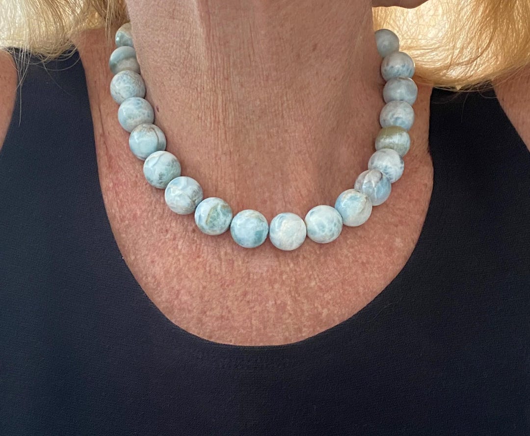 16" Genuine Larimar Beads Full Strand Large GIANT 15 Mm Dia Round Orb ...
