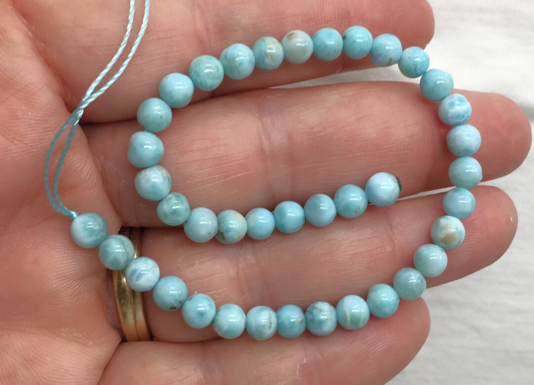 8" Genuine Larimar Beads Half Strand 5 Mm Diameter Round Orb Ball Shape ...