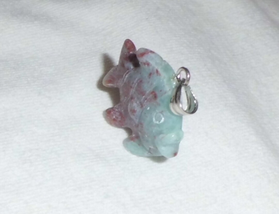 Genuine Larimar Carved Sunfish Pendant Sterling Silver Zuni Fetish ...
