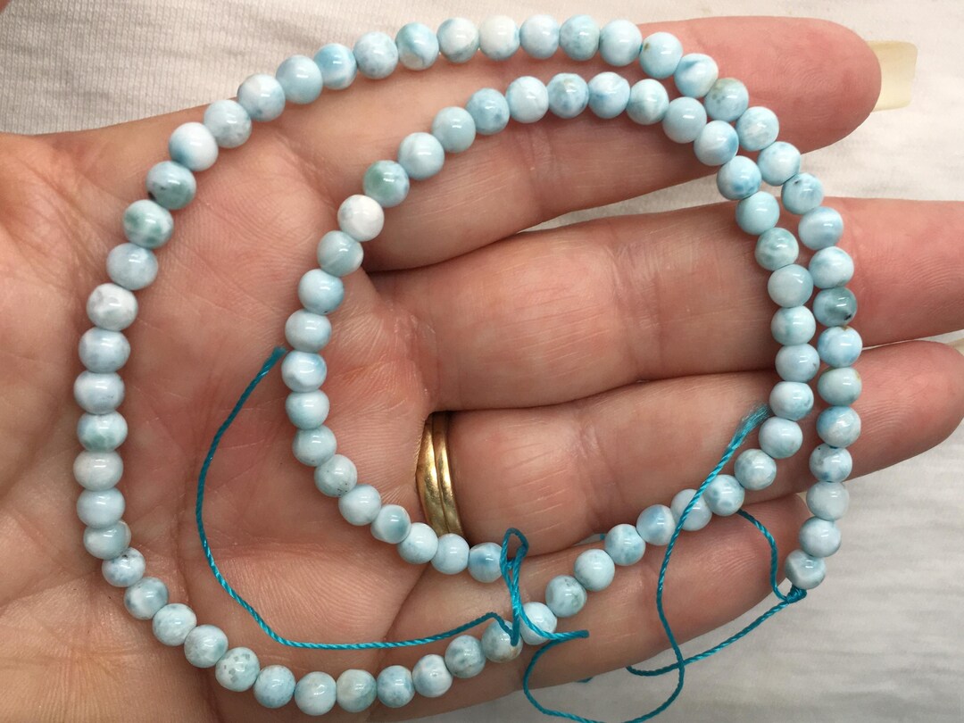 16" Genuine Larimar Beads Full Strand 4.5 Mm Diameter Round Orb Ball ...