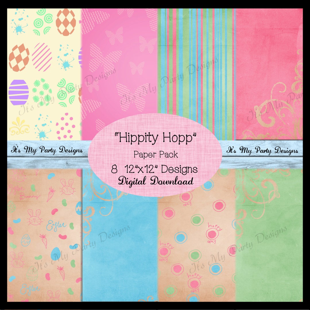 Digital Scrapbook Paper Pack: "hippity Hop" Featuring 8 - 12x12 Digital ...