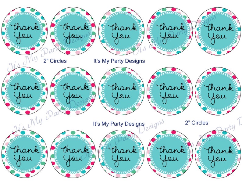 Digital Download: 2" Circle Thank You/favor Tags - 15 Digital Aqua ...