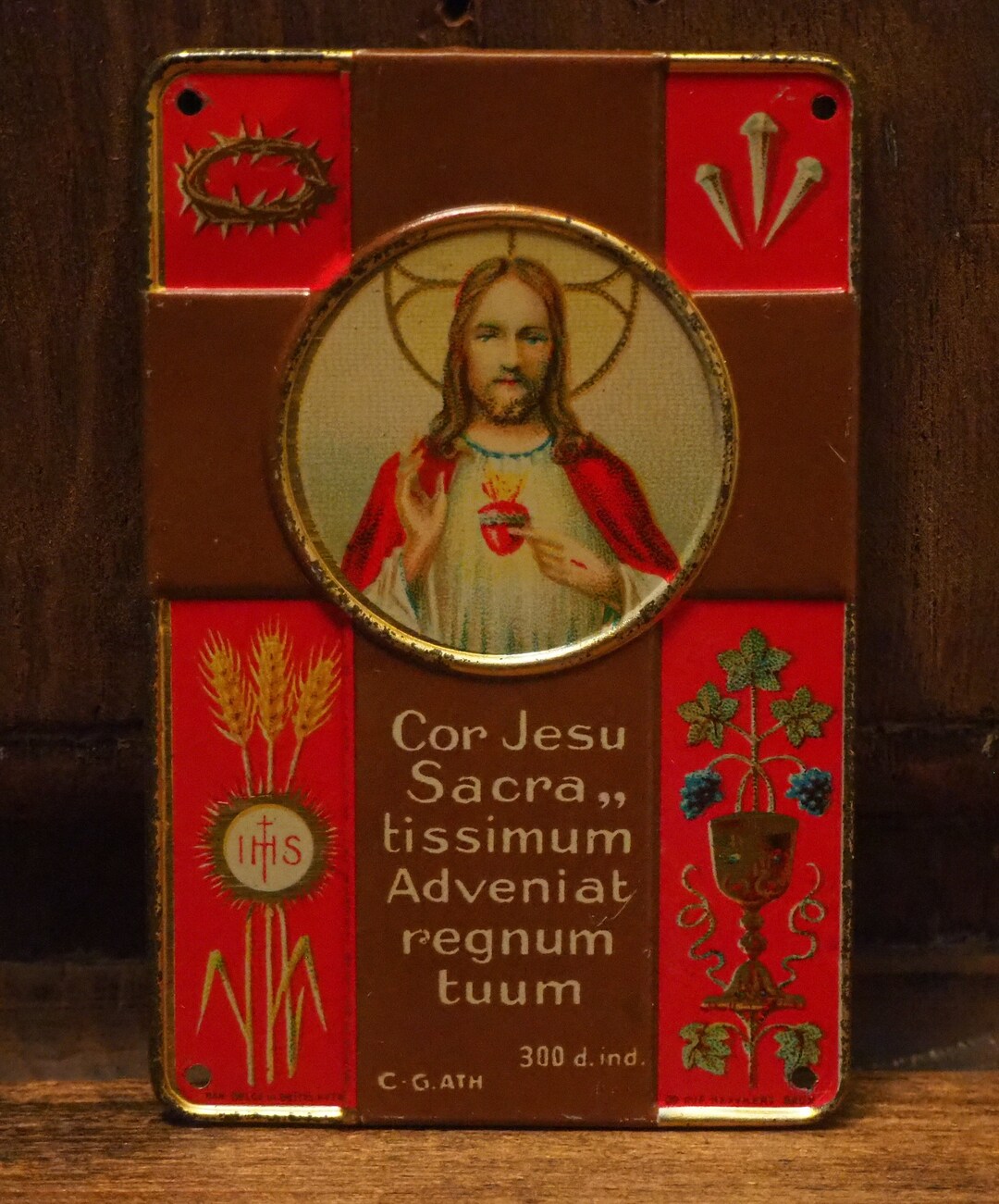 Antique Religious Old Home Protection Relic Tin Plaque : Sacred Heart ...