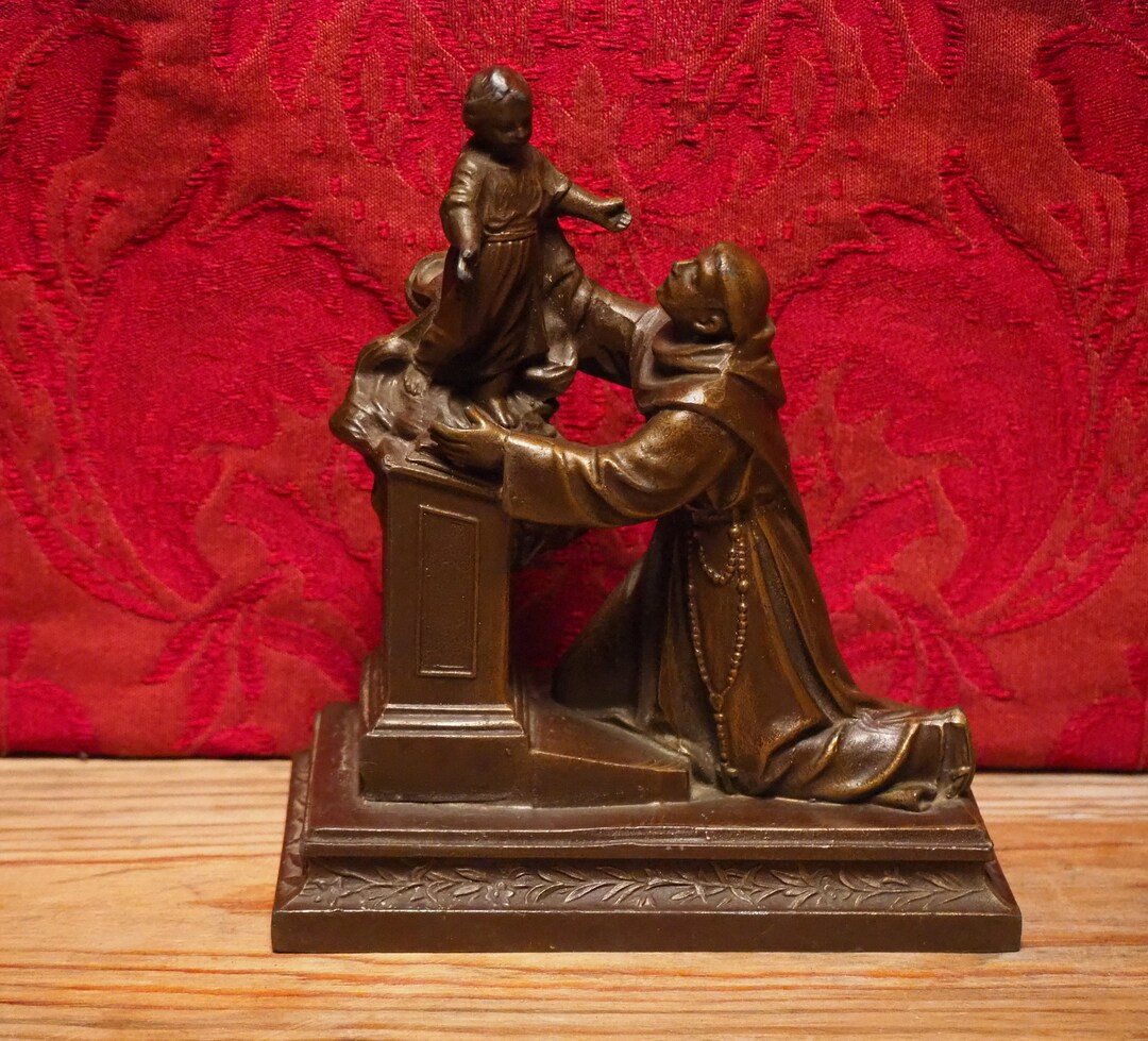 Antique Religious Bronze Look Statue of Saint Anthony of Padua and ...