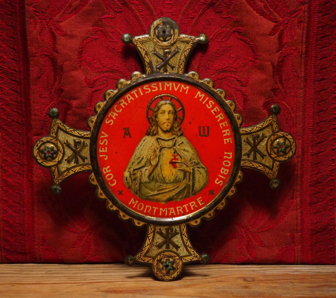 Large Antique French Old Home Protection Relic Tin Plaque the Sacred ...