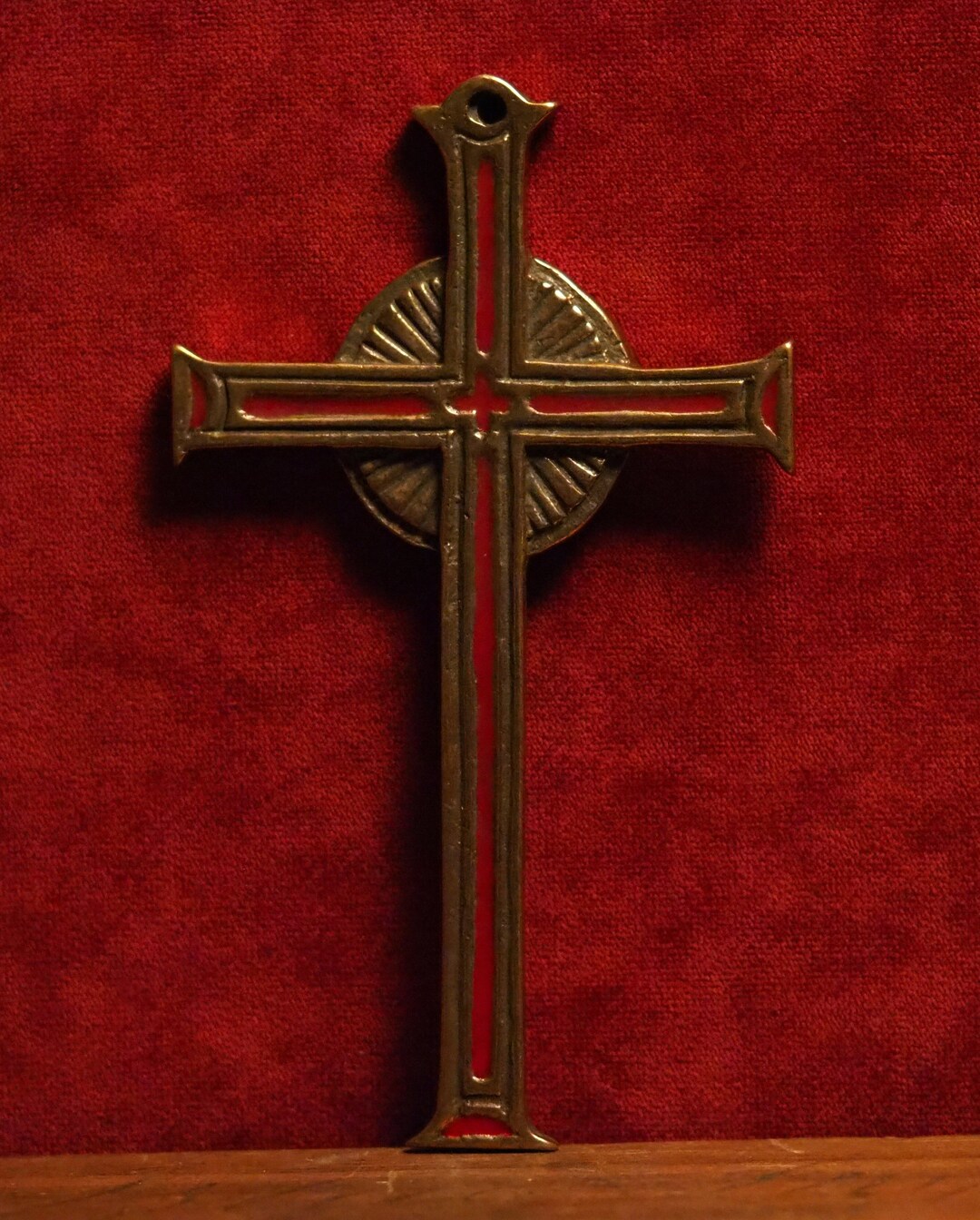 Vintage Art Bronze & Red Enamel Cross Pendant SODAREC Craftsman 100% ...