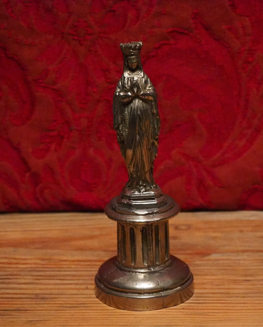 Antique French Detailed Silvered Pewter Statue of Our Holy Virgin ...