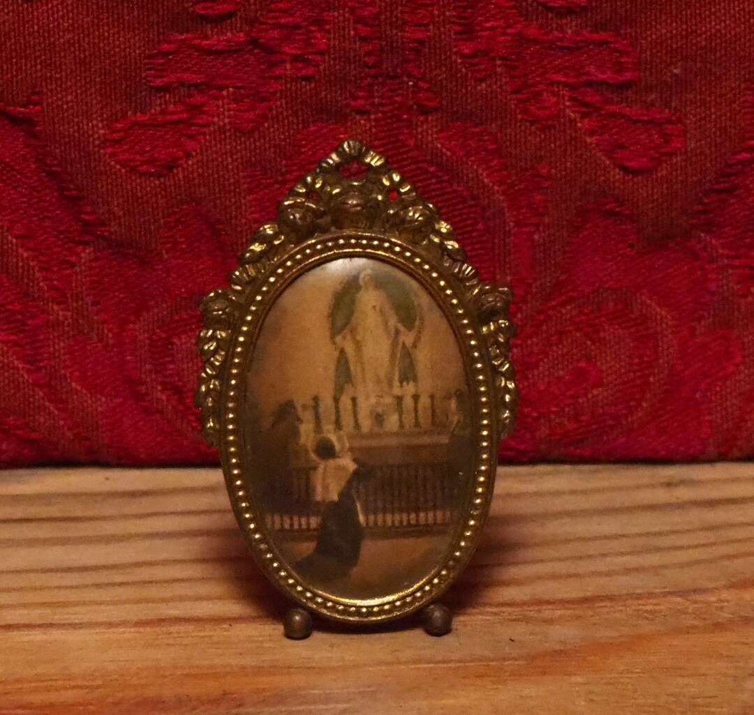 Antique French Religious Desk Stand Prayer Ornate Plaque Our Holy ...