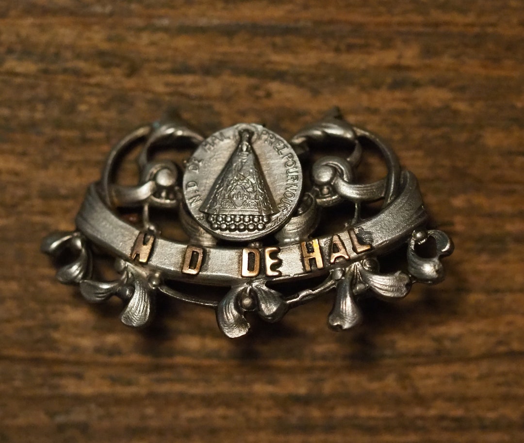 Antique Silvered Religious Brooch of Our Holy Lady of Hal Notre Dame De ...