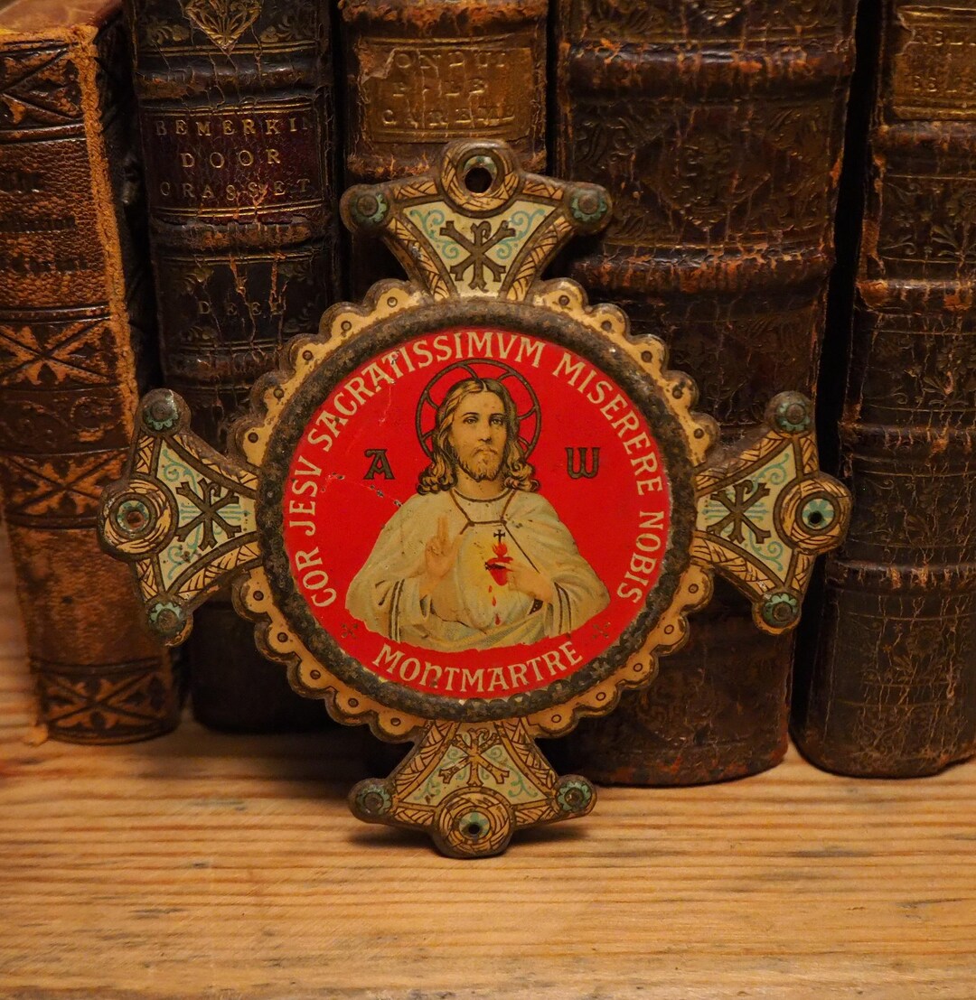 Large Antique French Old Home Protection Relic Tin Plaque the Sacred ...