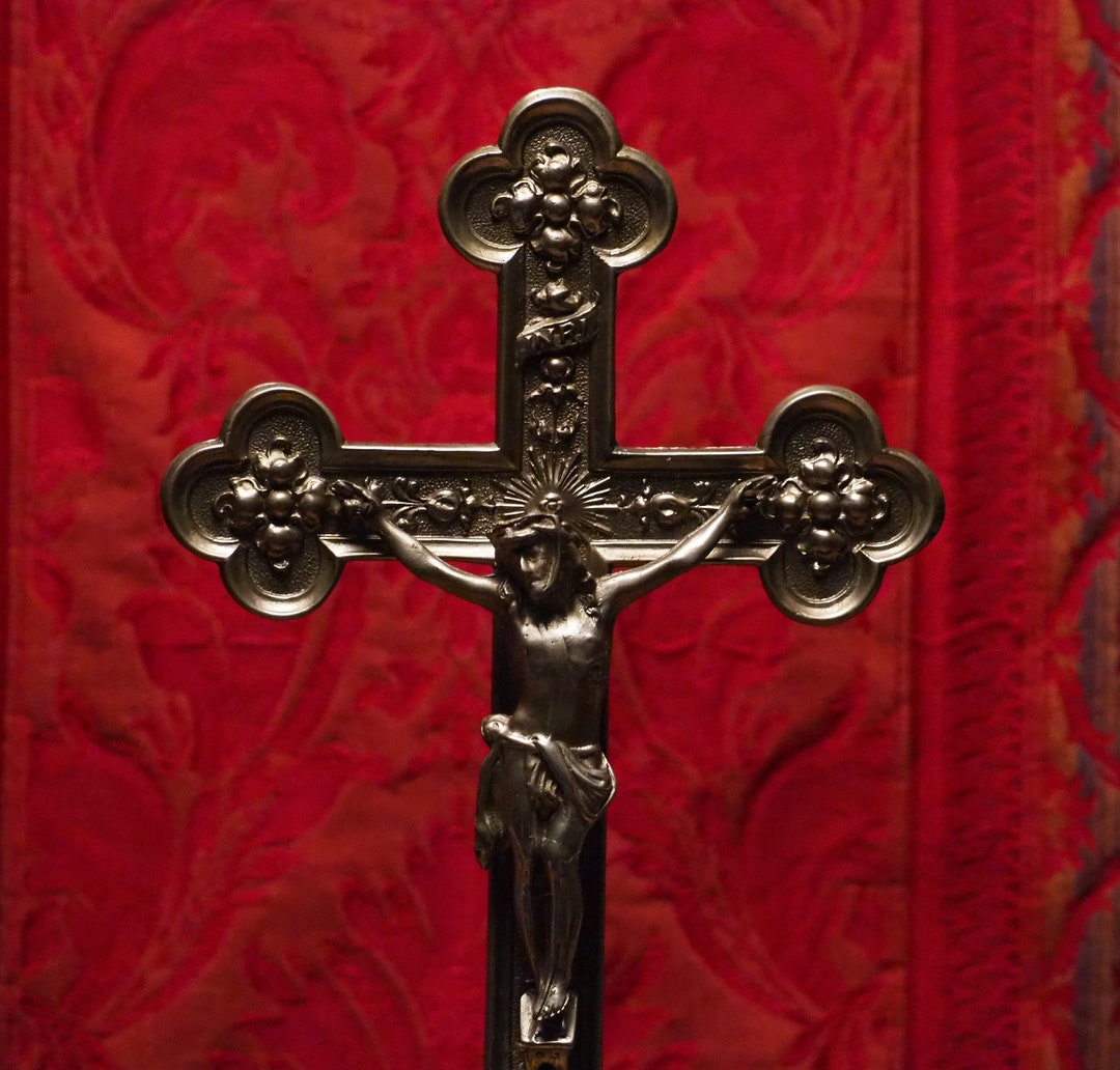 Antique French Religious Silver Look Altar Crucifix Cross Baroque Style ...