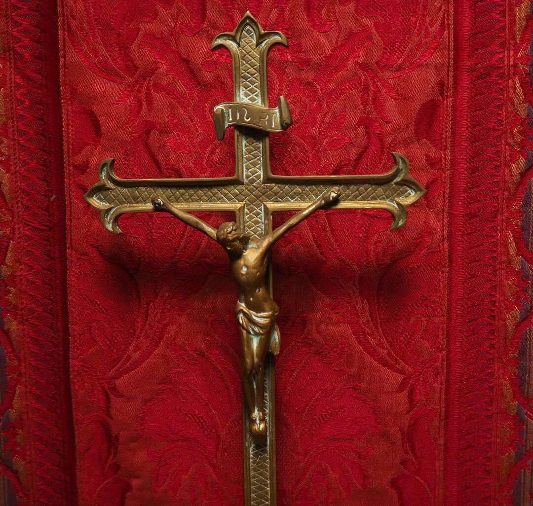 Antique French Religious Bronze Brass Pectoral Altar Crucifix Cross ...