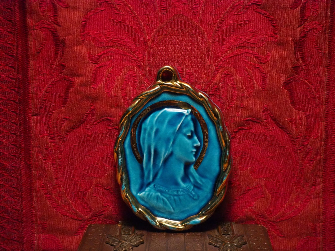 Vintage Glazed Earthenware Goold Look and Azure Blue Wall Hanging ...