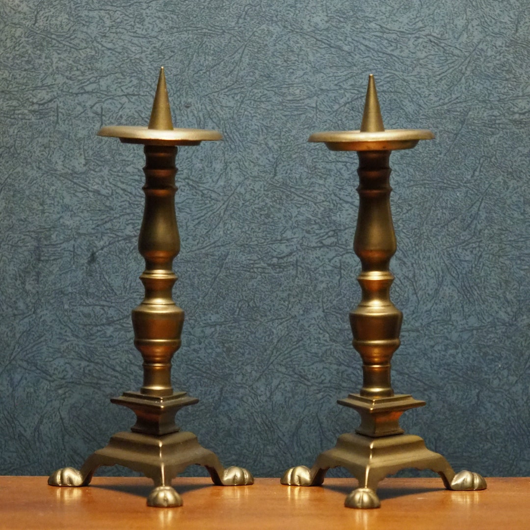 Antique Religious Bronze Brass Pair of Altar Candlesticks 9 Heigh - Etsy
