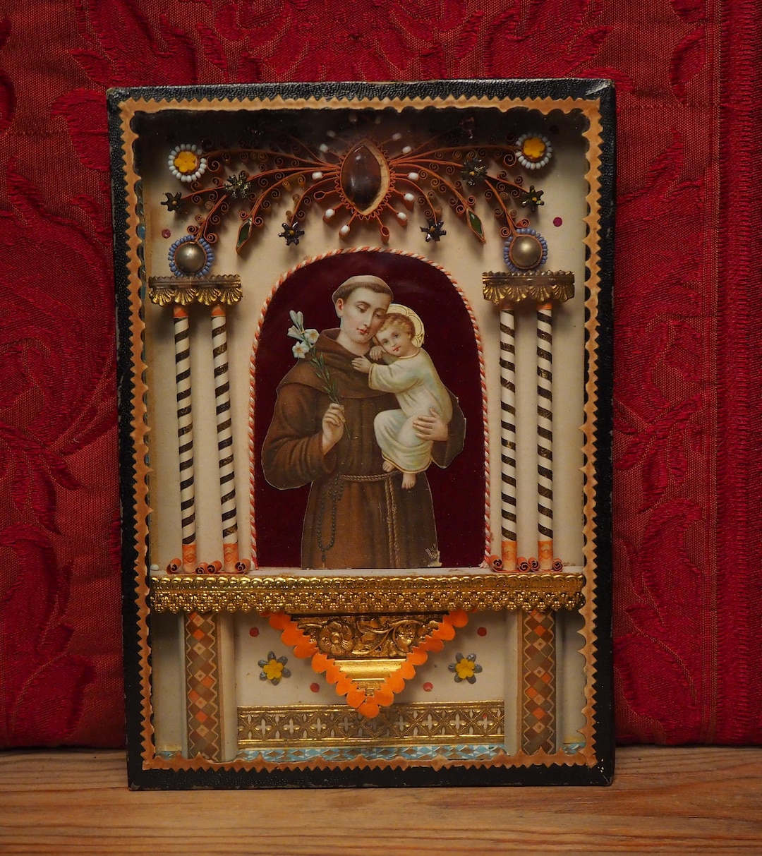 Antique Religious Wall Hanging Frame Behind Glass Monastery Work of ...
