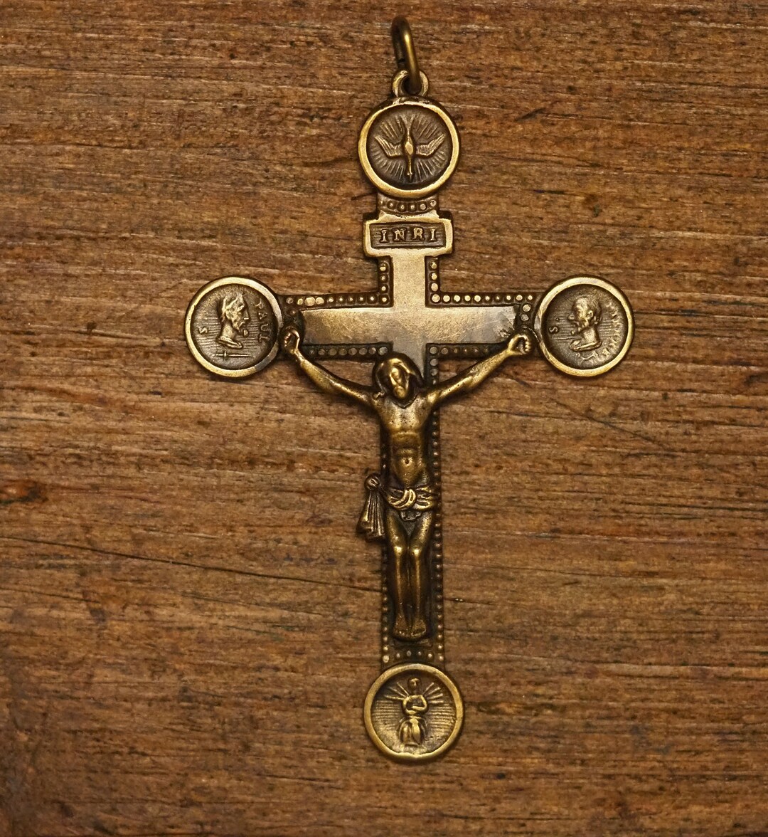 Antique Pectoral Religious Rosary Crucifix Pendant in Bronze Holy ...