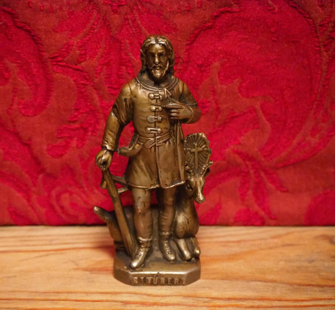 Antique Bronze Look Detailed Religious Statue of Saint Hubert With Holy ...