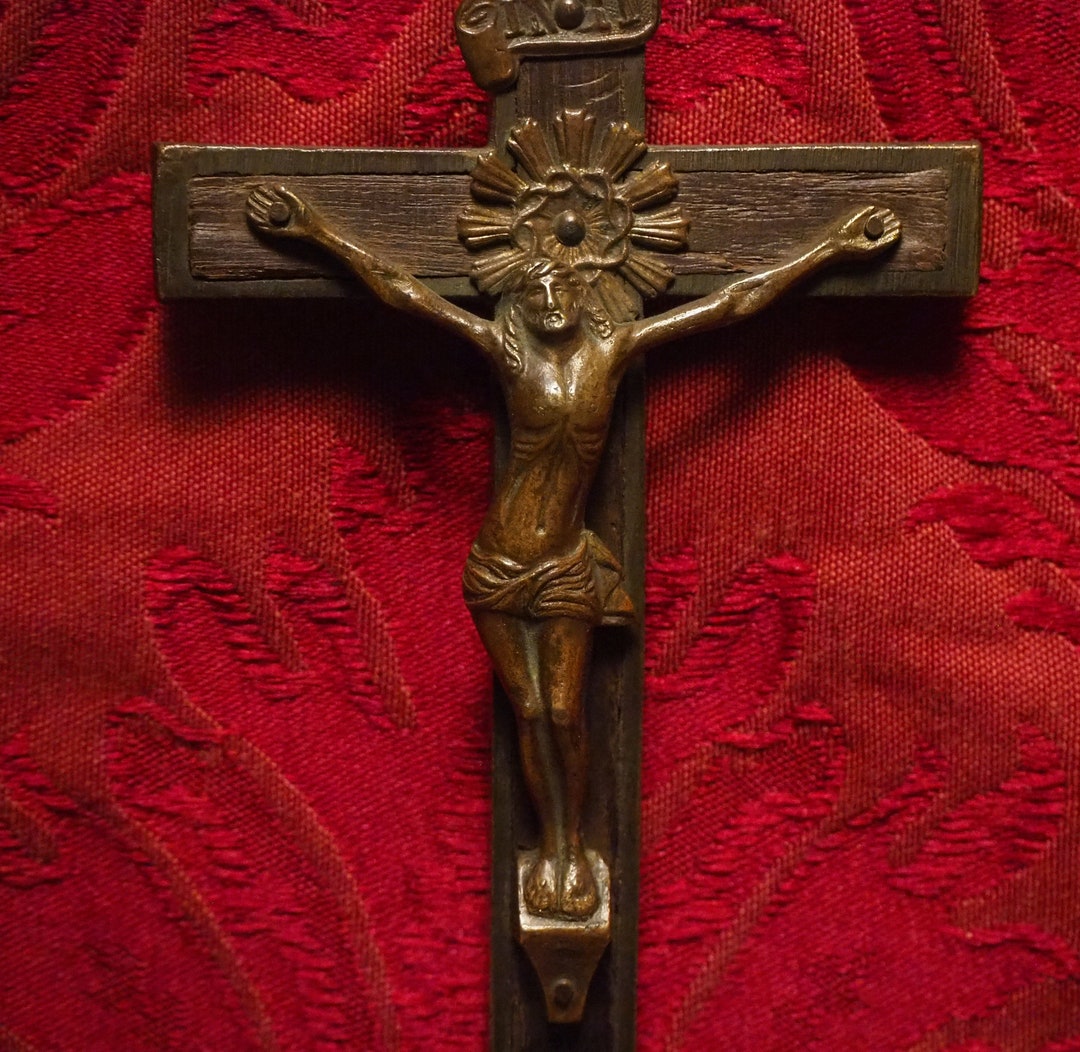 Antique Pectoral Religious Skull & Cross Bones Crucifix Pendant Bronze ...