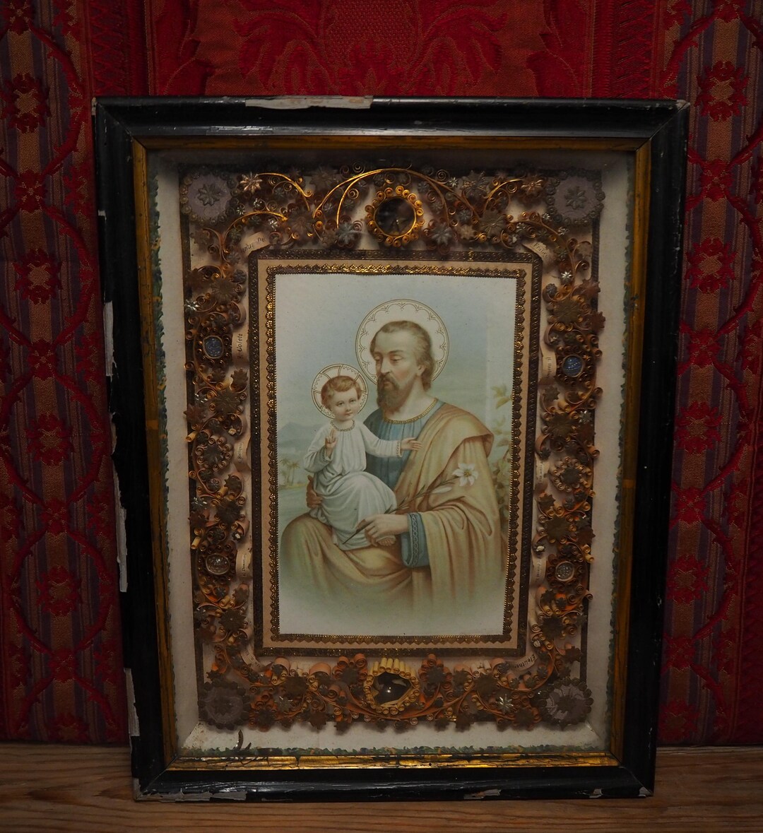 Antique Dutch Flemish Frame Behind Glass Reliquary Relic Paperolles ...